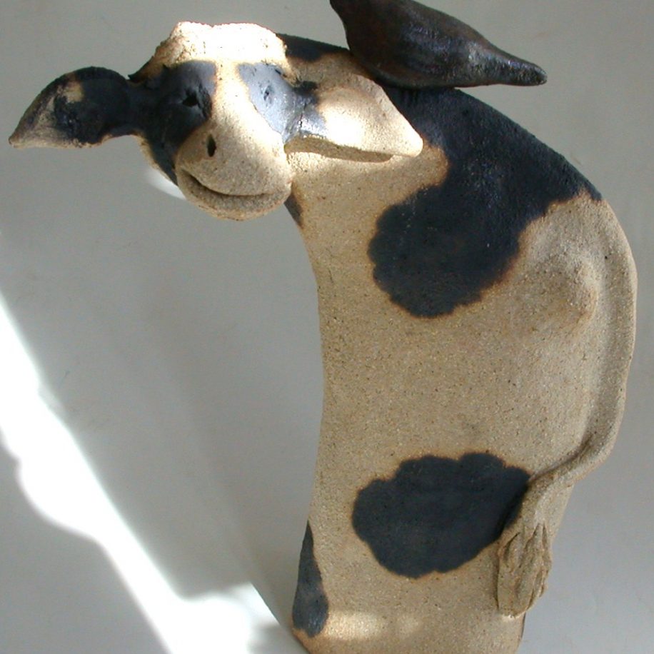 BROWN COW AND BIRD (LARGE) - JANE ADAMS CERAMICS