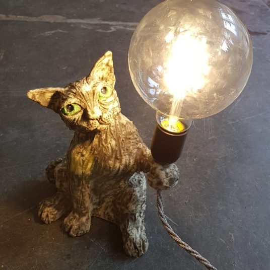 CAT LAMP WITH LIGHT UP TAIL - JANE ADAMS CERAMICS