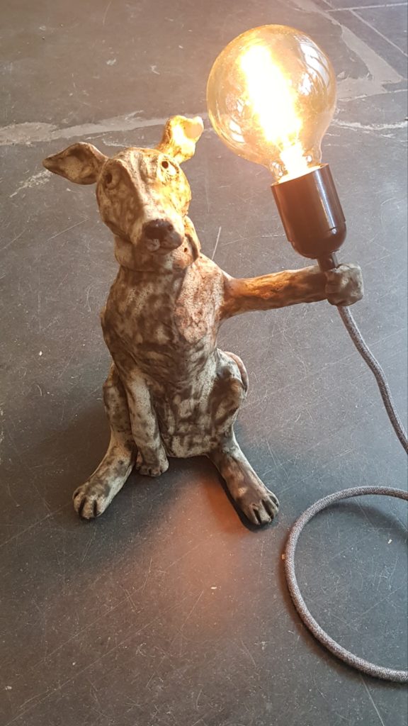 SHEEP LAMP WITH VINTAGE LIGHT BULB - JANE ADAMS CERAMICS