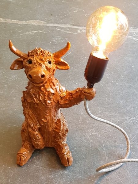 HIGHLAND COW LAMPBASE WITH VINTAGE FITTING AND BULB - JANE ADAMS CERAMICS