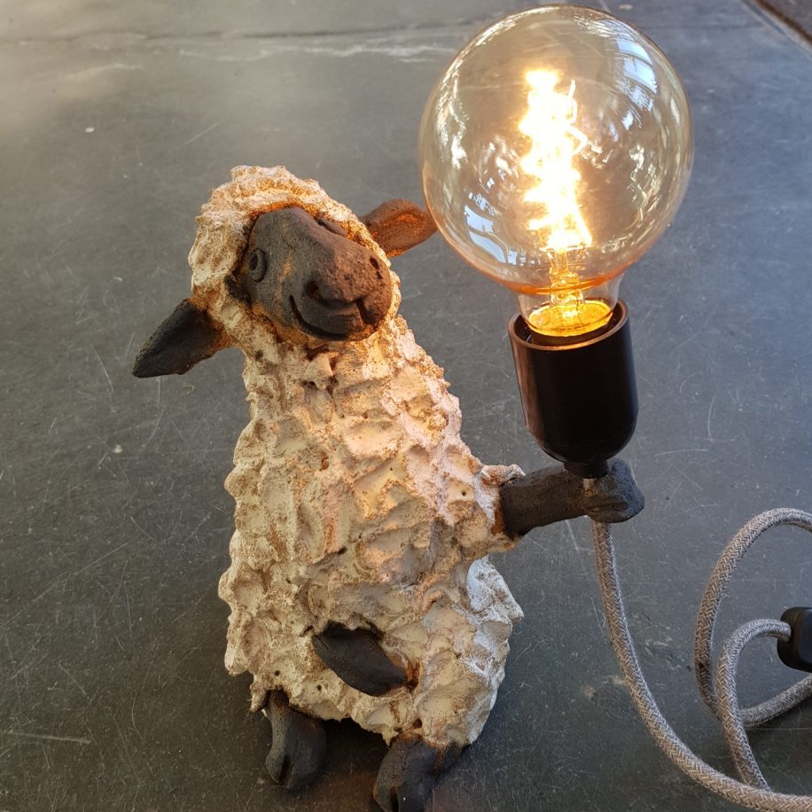 SHEEP LAMP WITH VINTAGE LIGHT BULB - JANE ADAMS CERAMICS