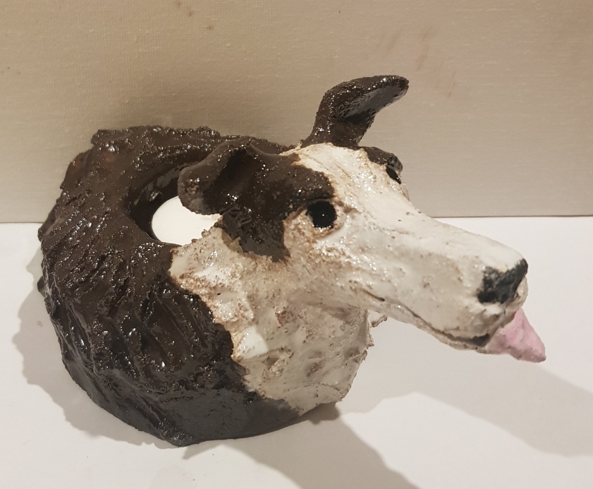 COLLIE DOG CANDLE POT - JANE ADAMS CERAMICS