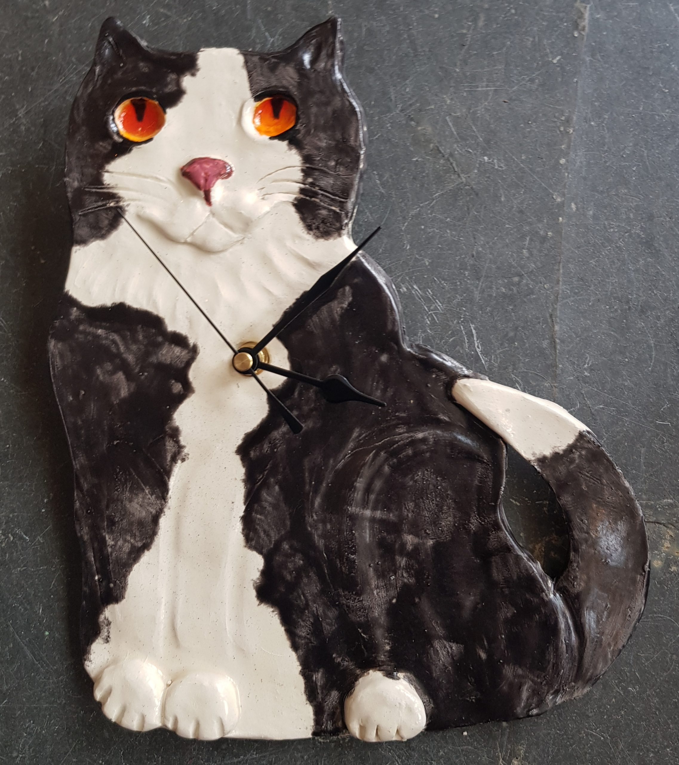 CERAMIC SITTING CAT WALL CLOCK - JANE ADAMS CERAMICS